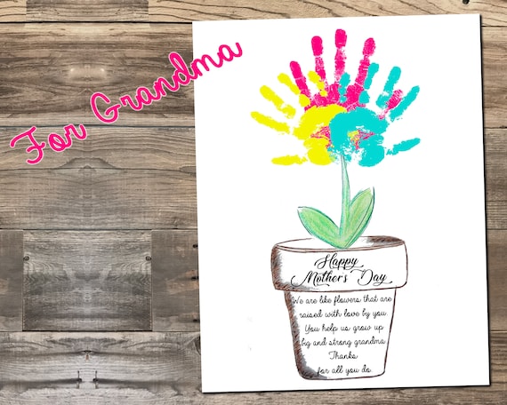 Mothers Day Grandma Handprint Craft Flower Pot Personalize | Etsy