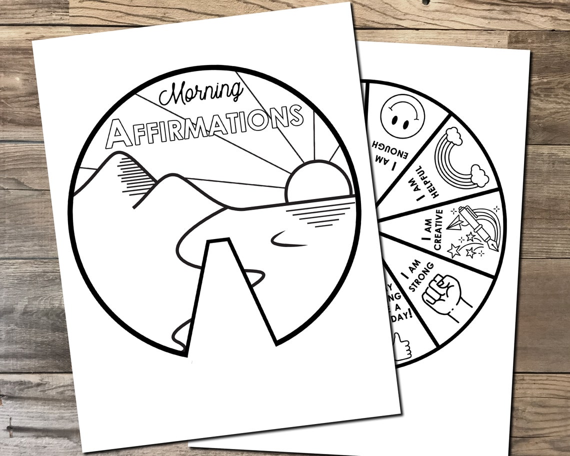 Morning Affirmation Coloring Wheel - Printable Activity - Motivational ...