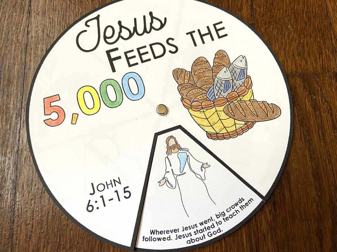 Jesus Feeds the 5000 Coloring Wheel, Printable Bible Activity, Kids ...
