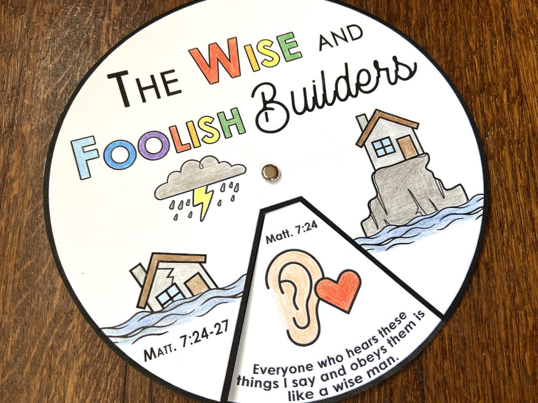 The Wise and Foolish Builders Coloring Wheel, Printable Bible Activity ...