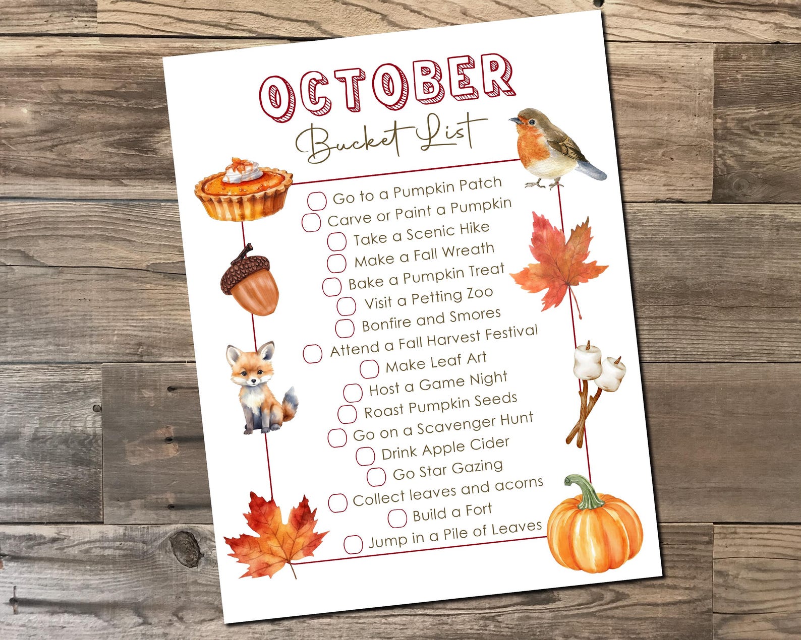 Printable October Bucket List - Fall Bucket List - Fall Kids Activities ...
