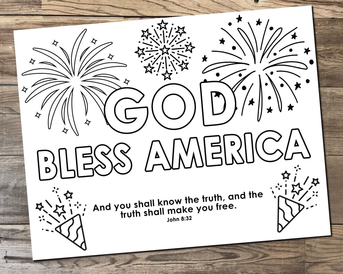 4th of July Scripture Coloring Page, God Bless America John 8:32 ...