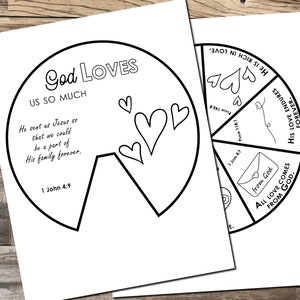 God Loves Us Scripture Coloring Wheel, Printable Bible Valentine ...