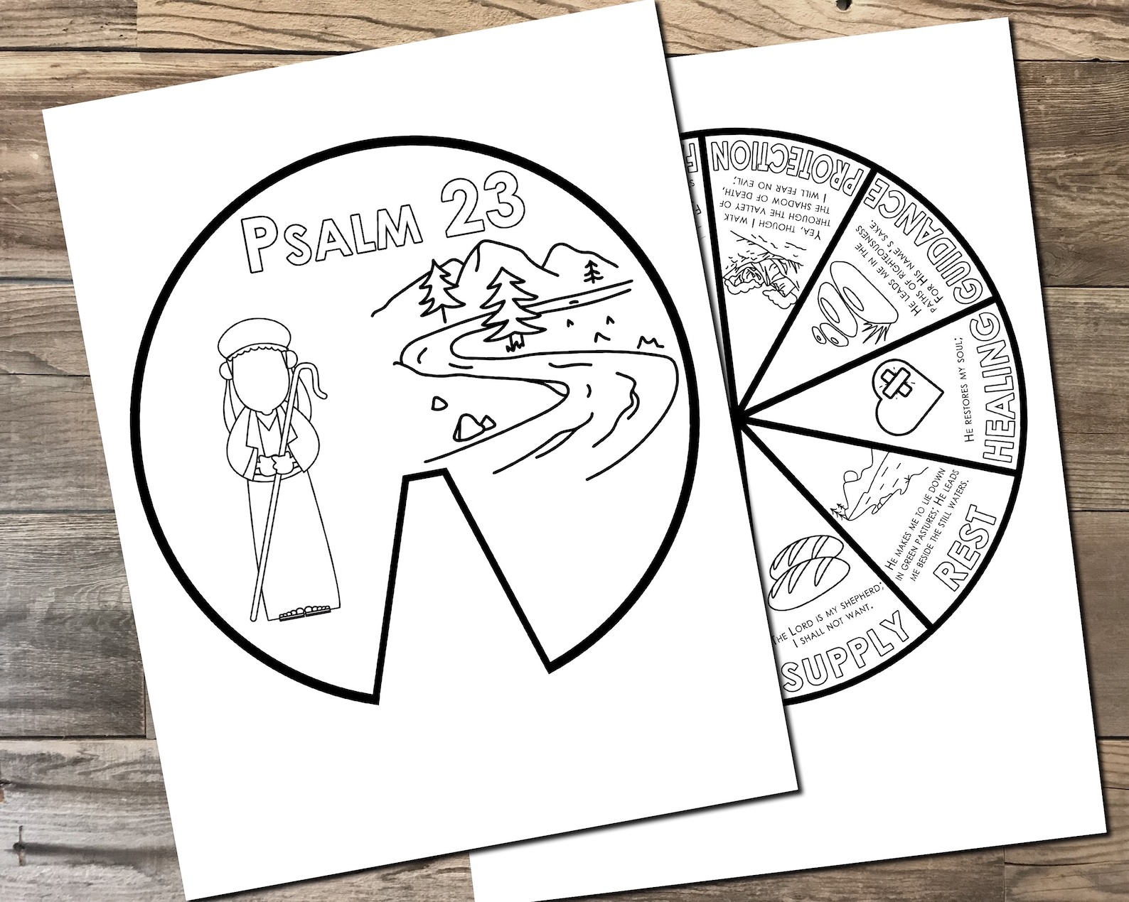 Psalm 23 Coloring Wheel, Printable Bible Activity, Watercolor, Kids ...
