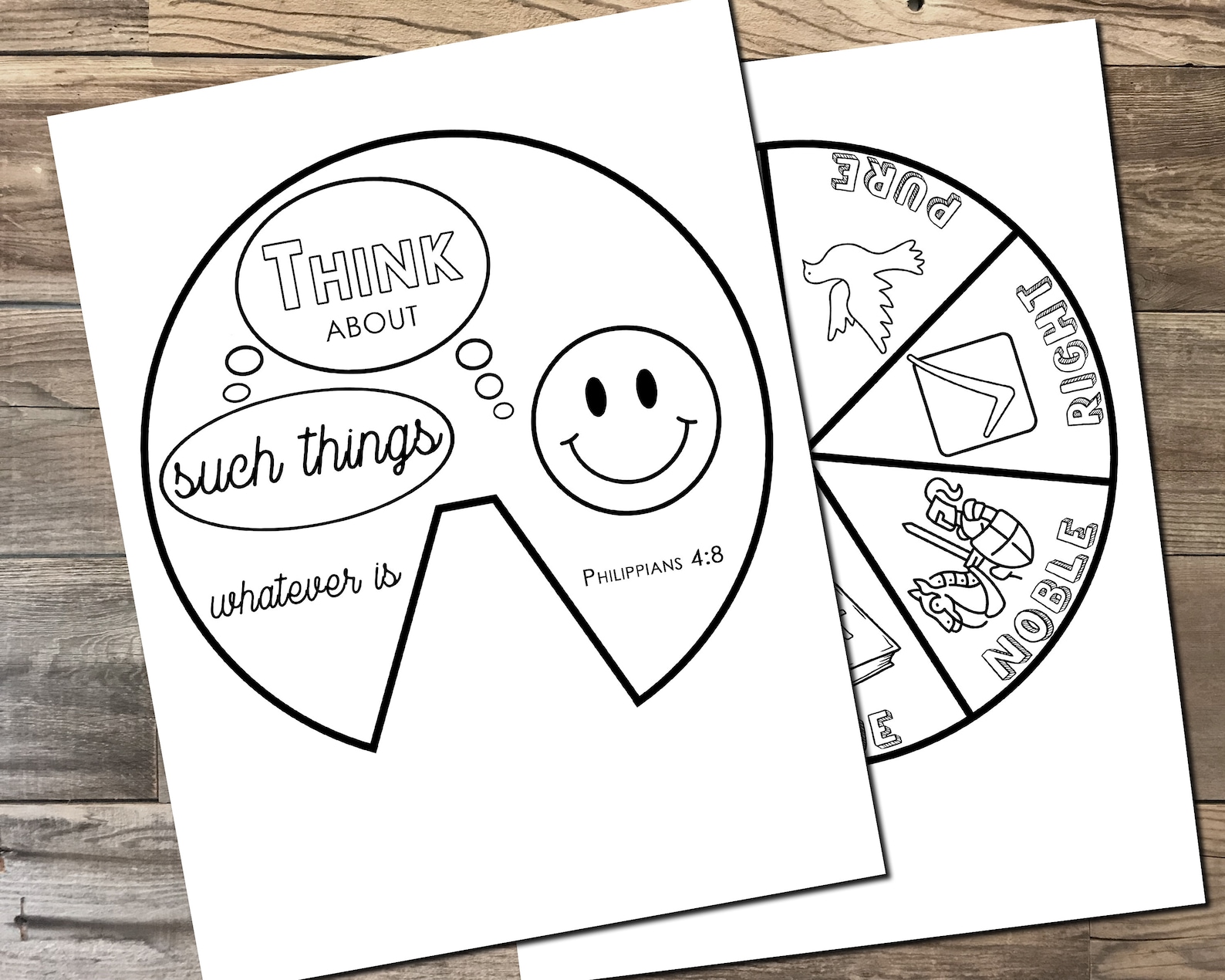 Think About Such Things Philippians 4:8 Coloring Wheel, Printable Bible ...