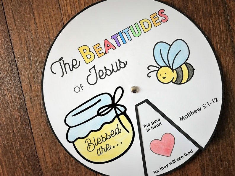 Beatitudes Coloring Wheel, Printable Bible Verse Activity, Watercolor ...