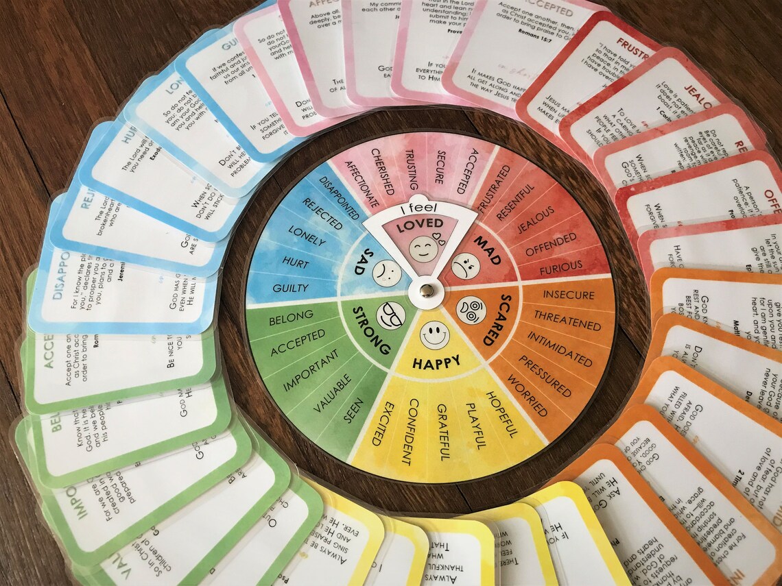 Kids Emotion Wheel Scripture Cards for Each Feeling - Etsy