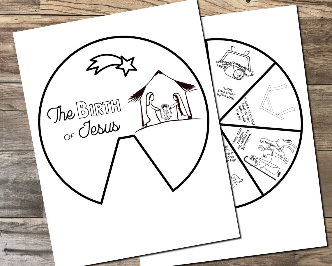 Birth of Jesus Coloring Wheel, Printable Nativity Christmas Activity ...