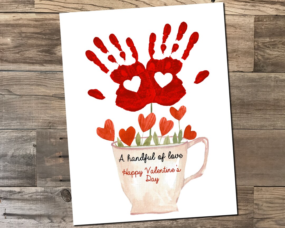 Valentines Day Handprint Craft, Flower Mug Cup Handful Love Personalize ...