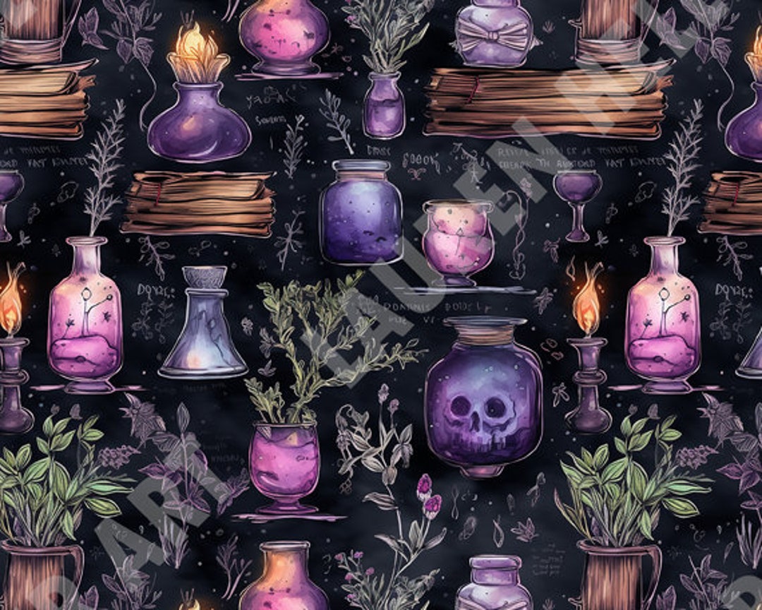 Halloween Magical Potions and Spells Seamless Repeating - Etsy