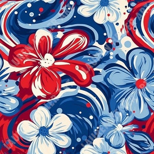 Red, White and Blue Flowers and Ribbon - Seamless, Repeating Pattern ...