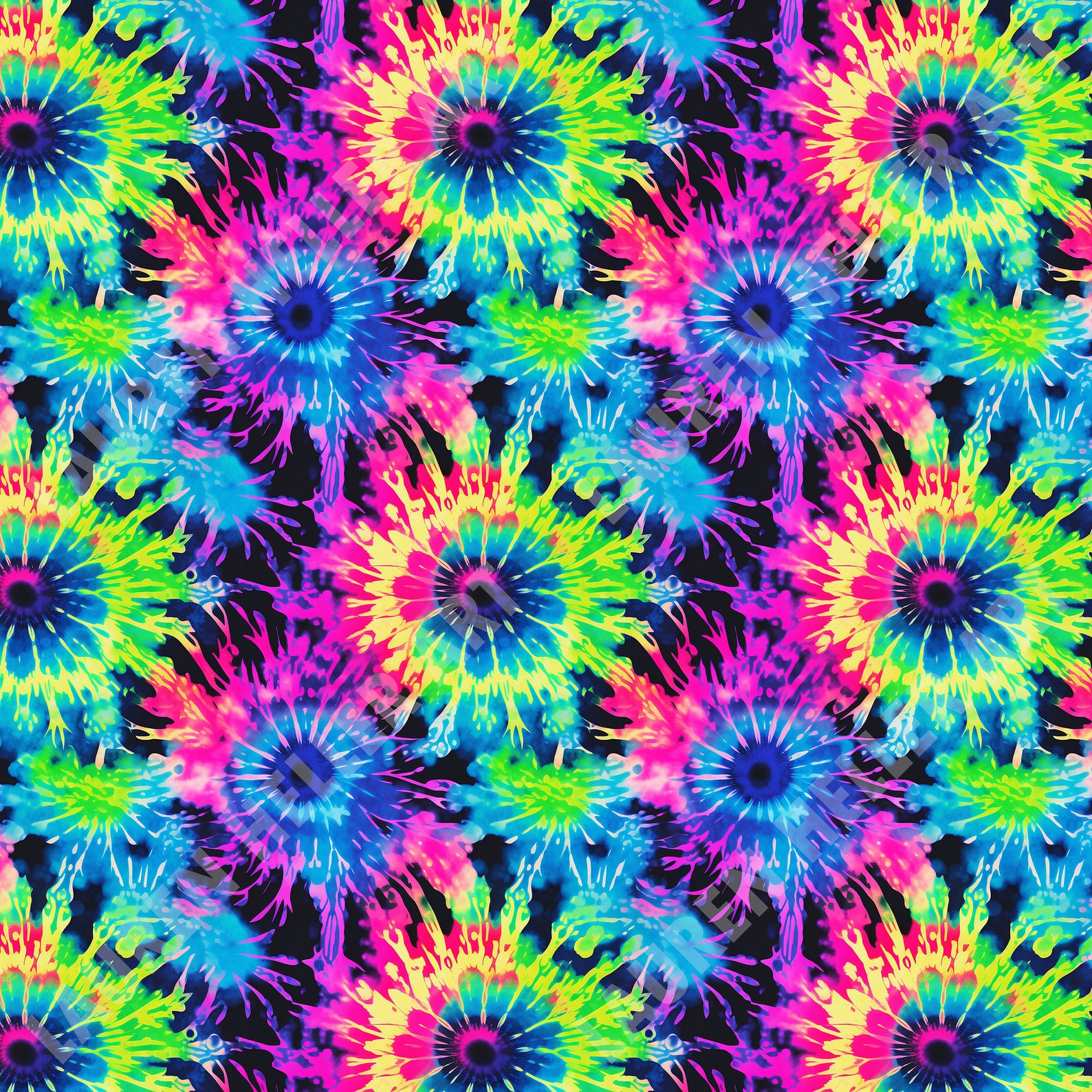 Neon Tie Dye Spirals - Seamless, Repeating Pattern - 2 Files, Tiled ...