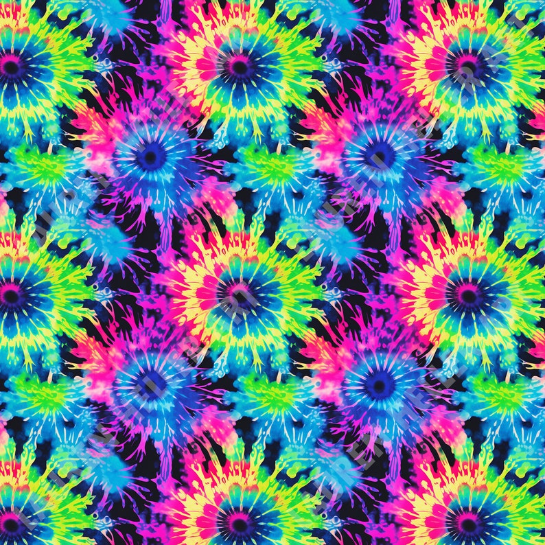 Neon Tie Dye Spirals - Seamless, Repeating Pattern - 2 Files, Tiled ...