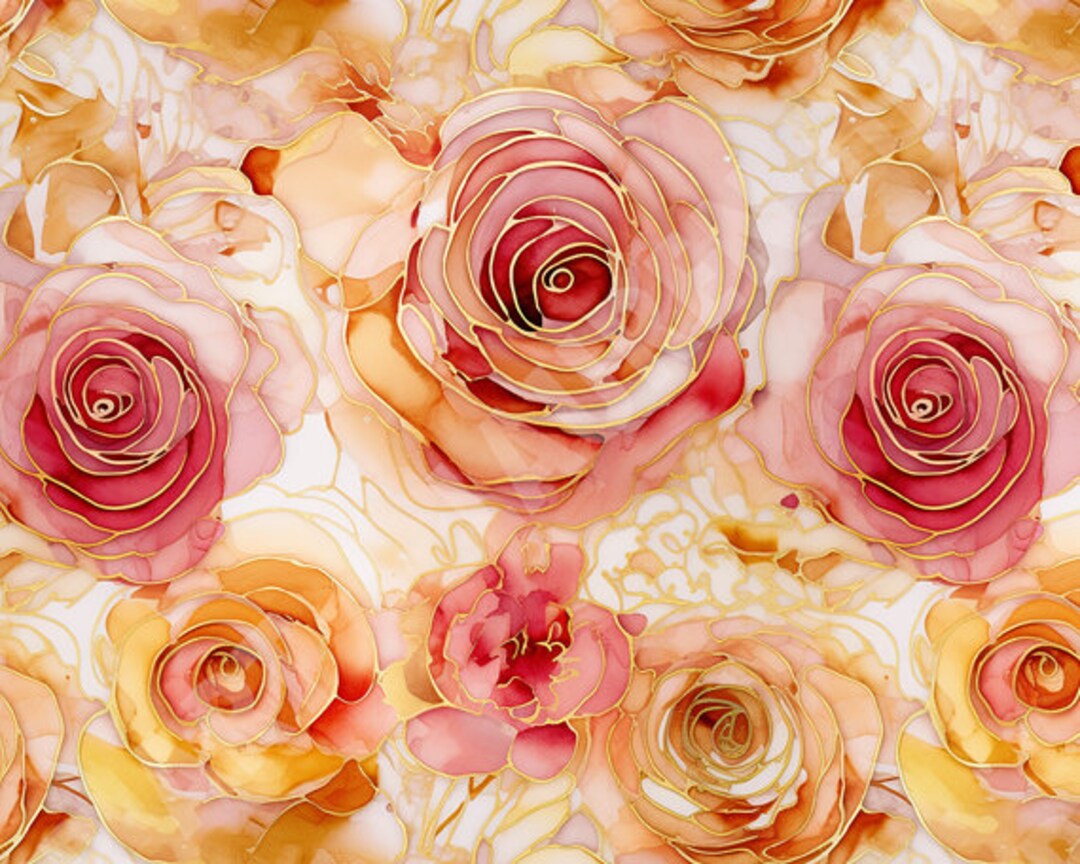 Floral Seamless Pattern Alcohol Ink Rose Tileable Design Red Roses ...