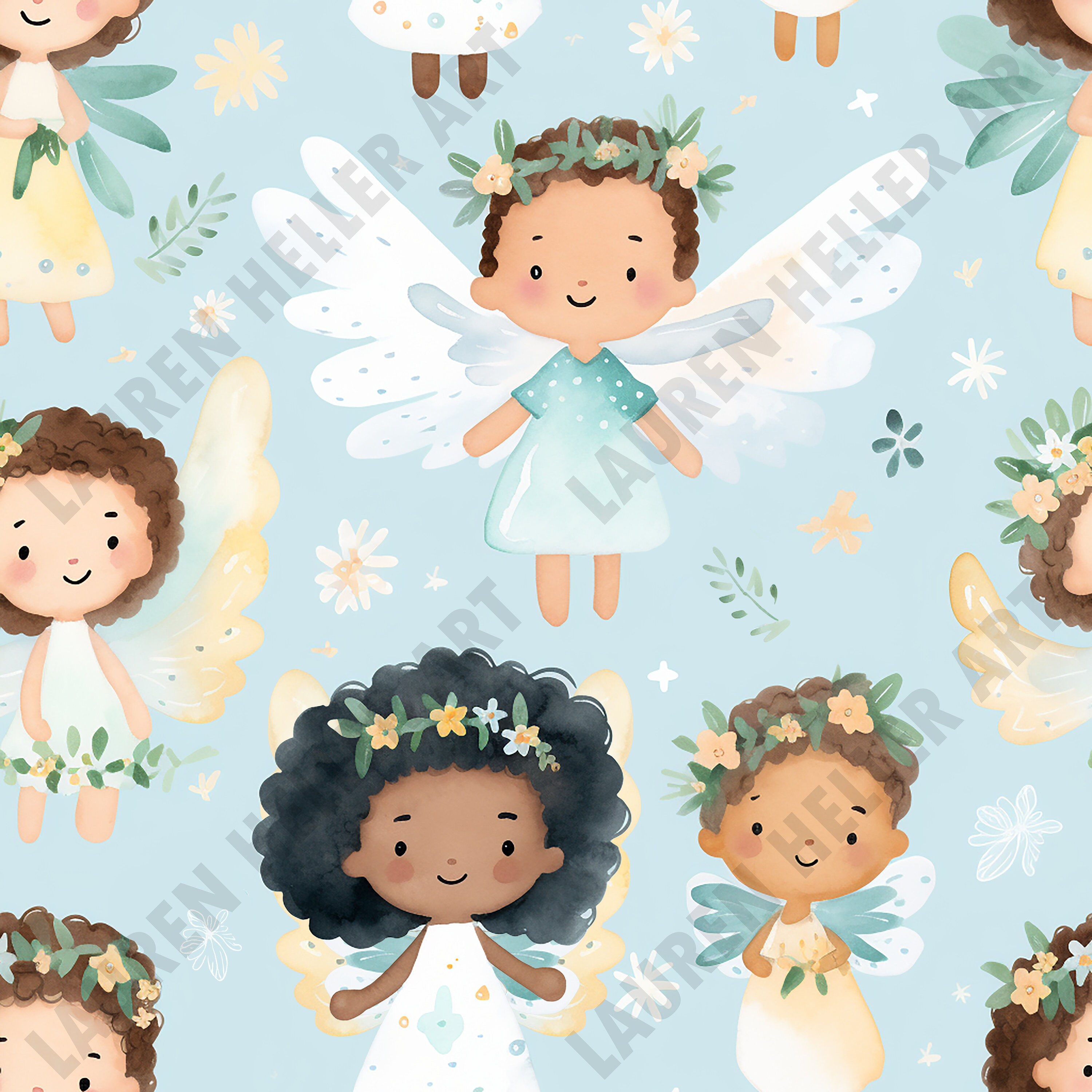 Watercolor Children Angels of the World Seamless, Repeating Pattern 2 ...