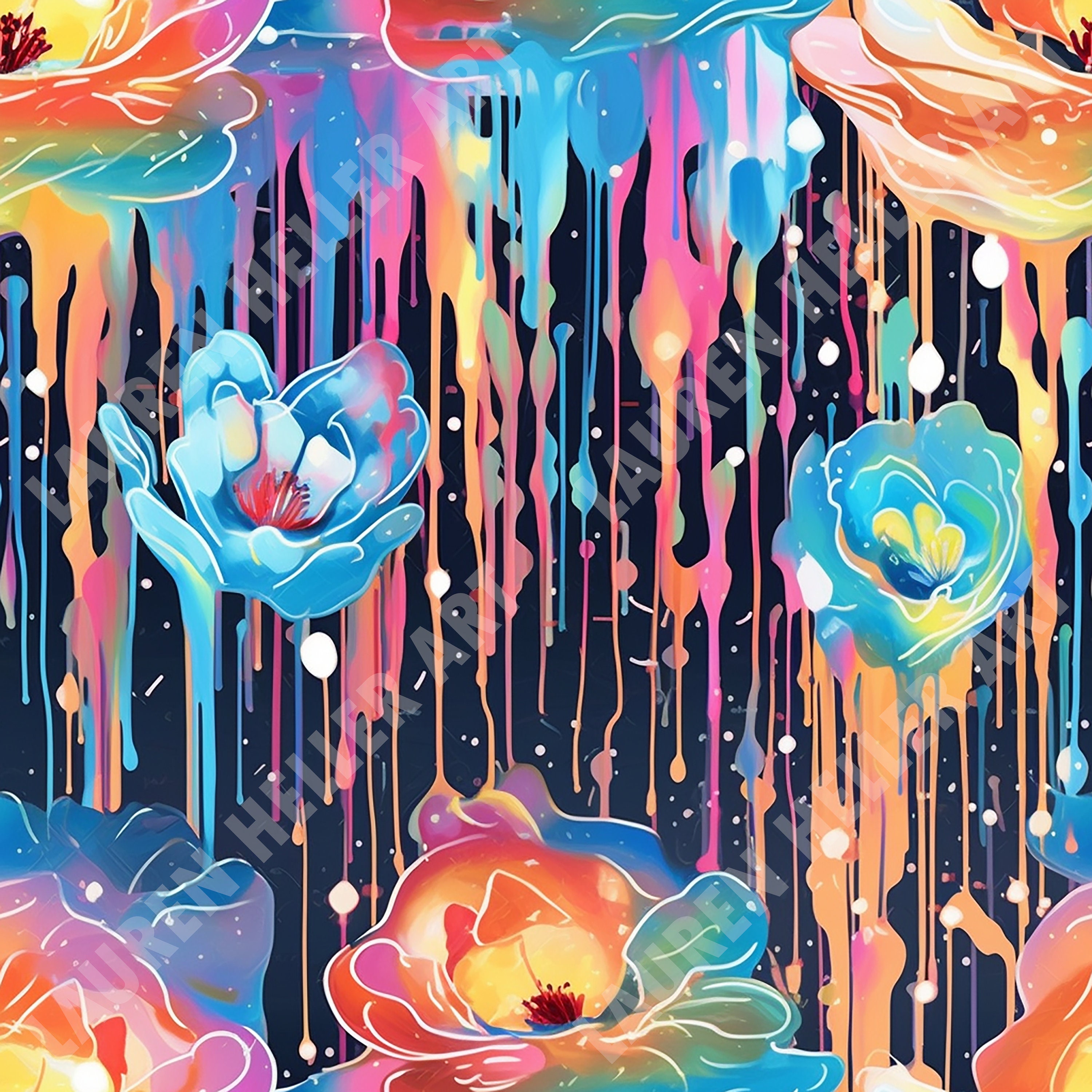 Rainbow Dripping Peonies Seamless Repeating Pattern 2 - Etsy
