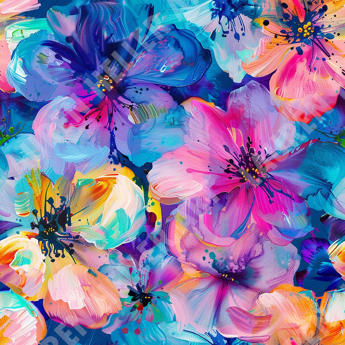 Impressionist Abstract Wildflowers - Seamless, Repeating Pattern ...