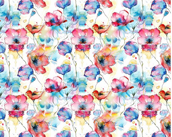 Watercolor Multicolored Rainbow Abstract Flowers - Seamless, Repeating ...