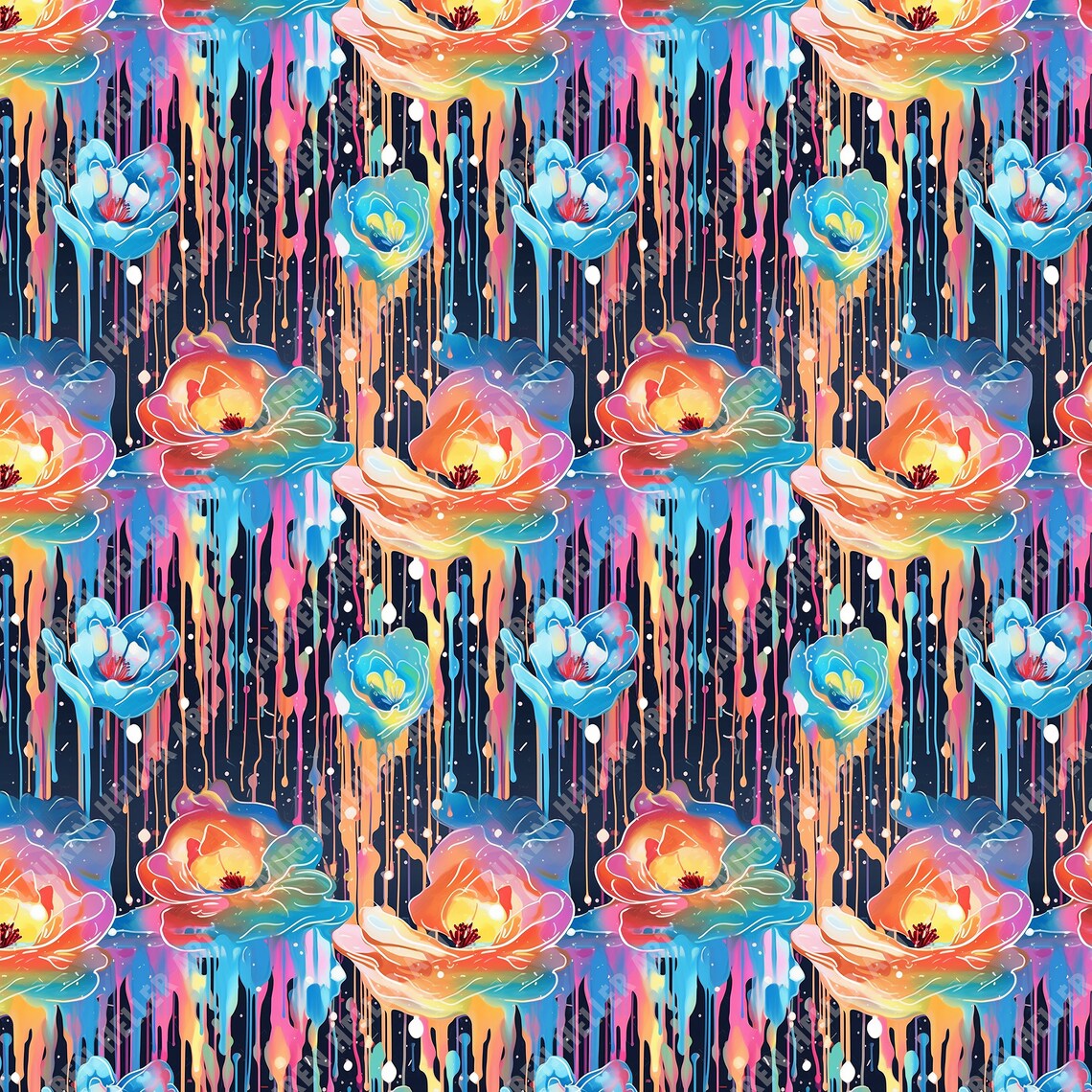 Rainbow Dripping Peonies Seamless Repeating Pattern 2 - Etsy
