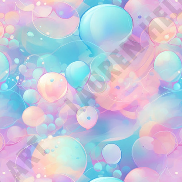 Watercolor Holographic Pastel Bubbles Seamless, Repeating Pattern 2 ...