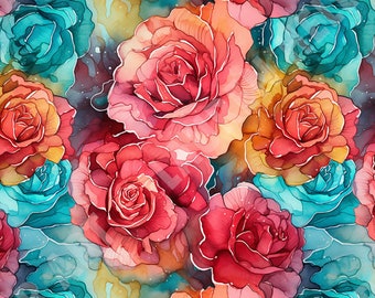 Vibrant Colored Alcohol Ink Flowers Seamless, Repeating Pattern 2 Files ...