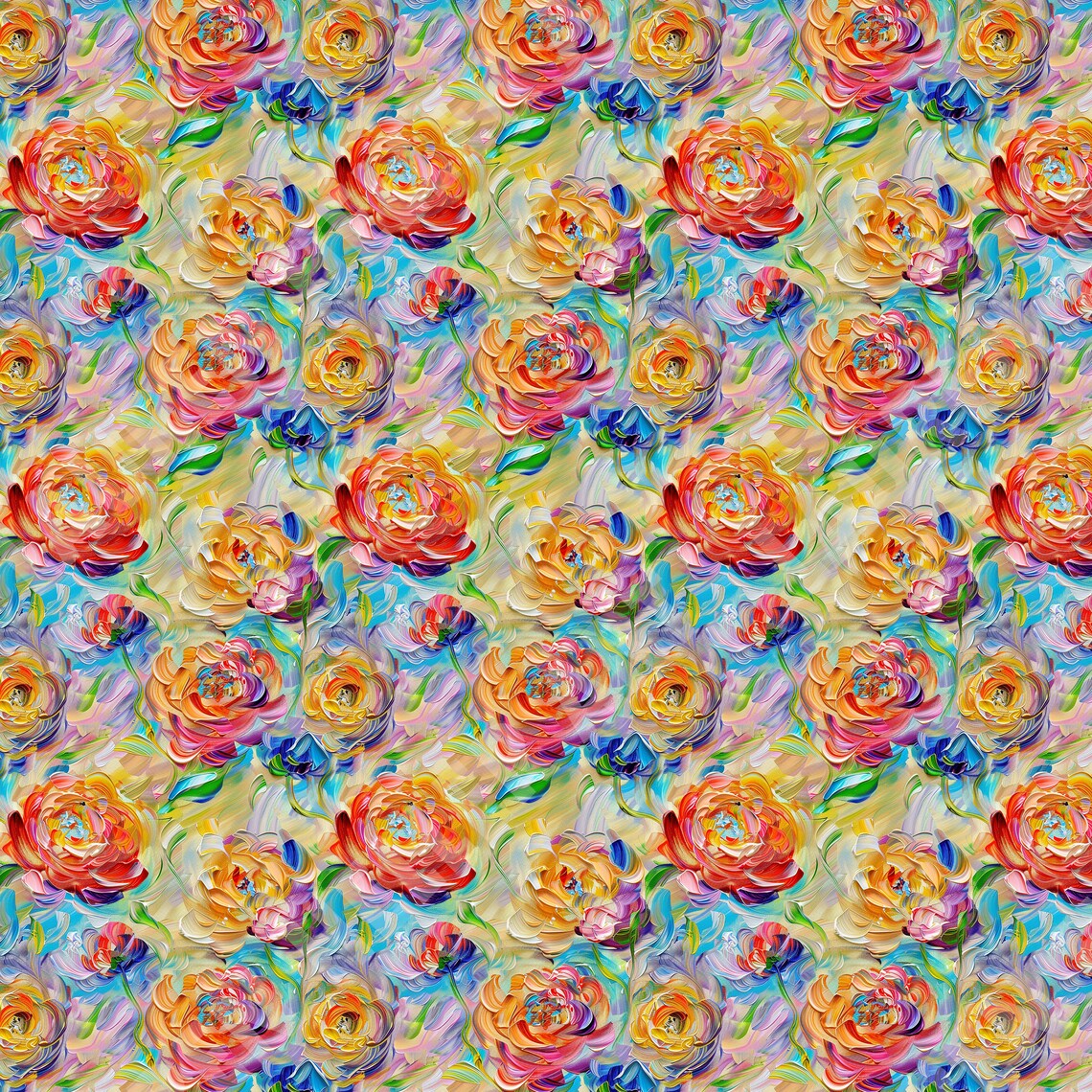 Rainbow Abstract Expressionism Roses - Seamless, Repeating Pattern ...