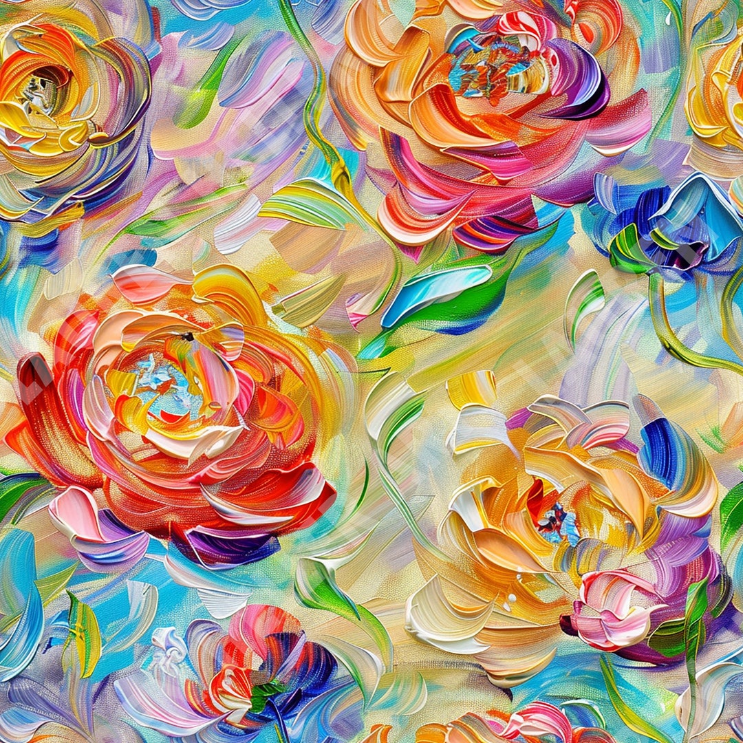 Rainbow Abstract Expressionism Roses - Seamless, Repeating Pattern ...