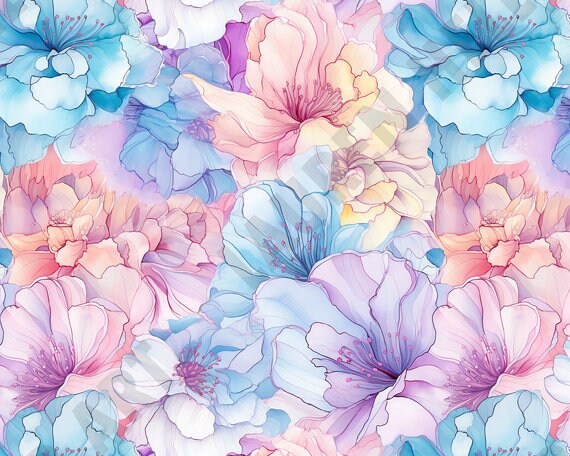 Floral Wildflower Texile Design Repeatable Digital Paper Alcohol Ink Flowers Pastel Flowers ...