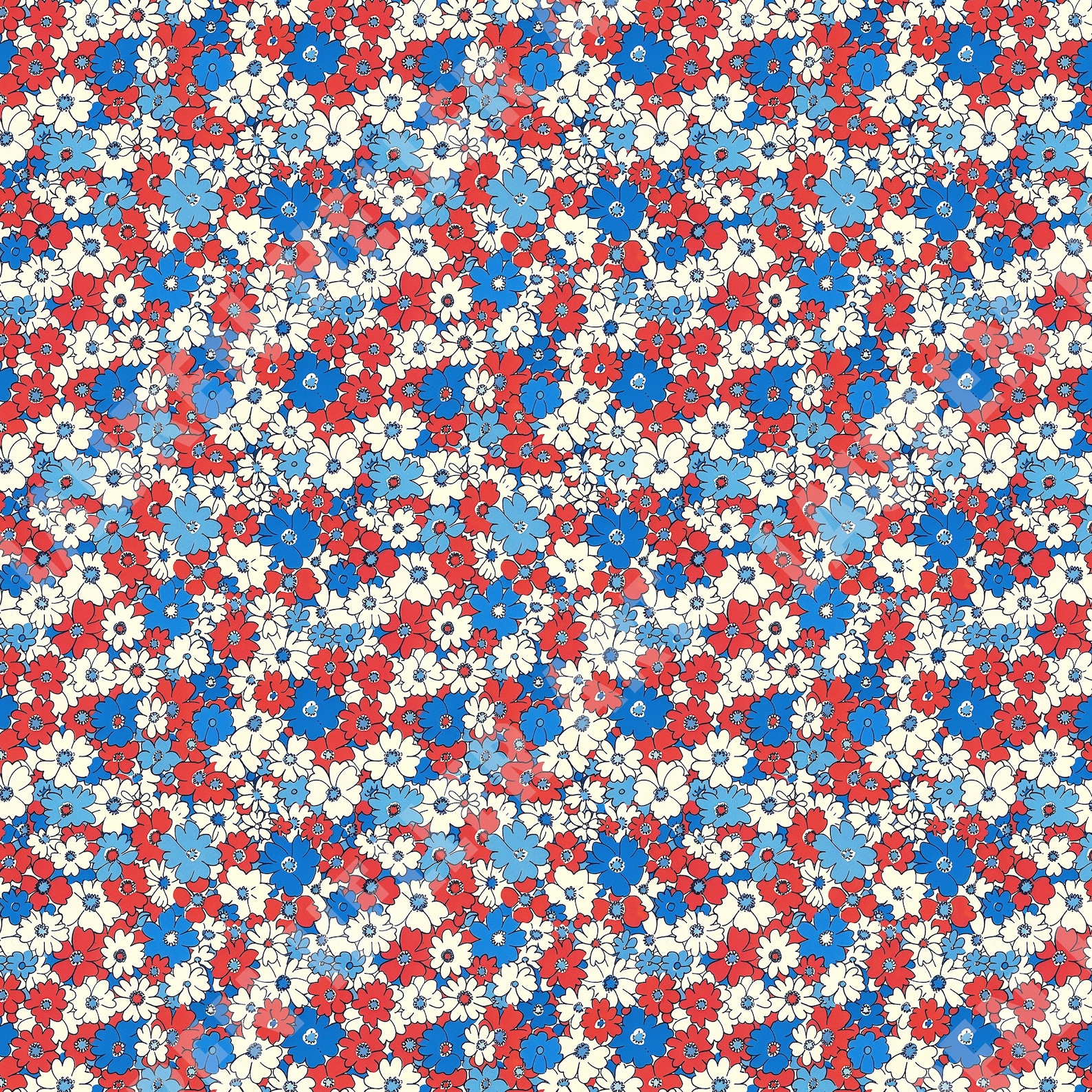 Red White Blue Retro Flower Pattern – 4th of July Seamless Design ...