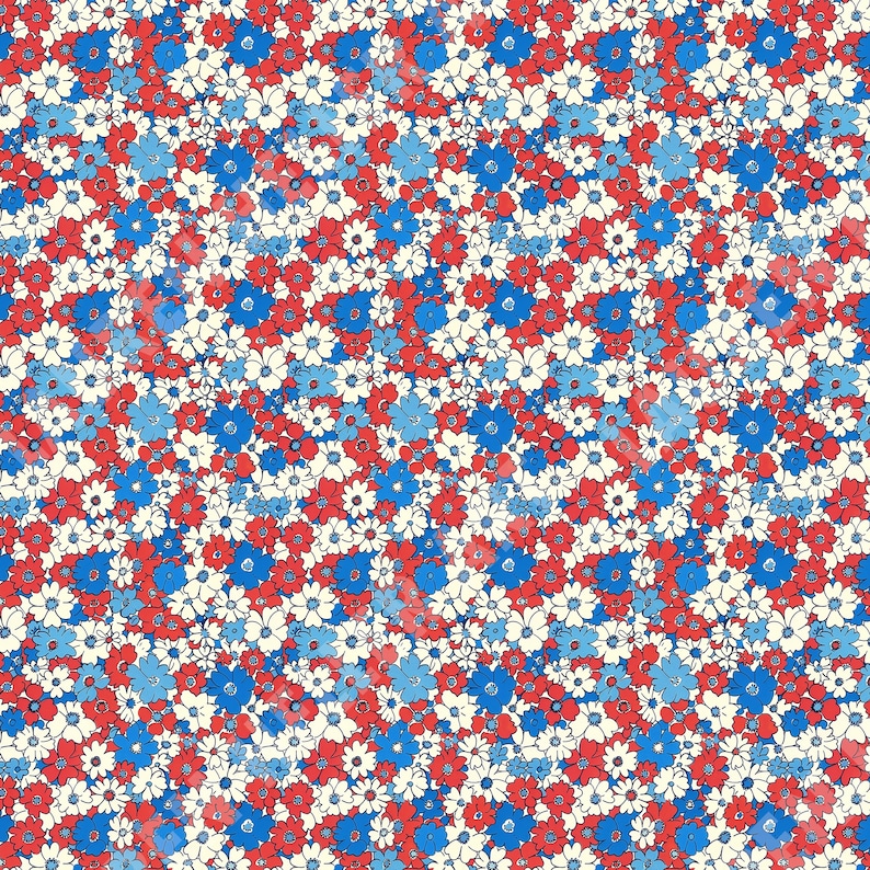 4th of July - Red White and Blue Retro Flowers - Seamless Repeating ...