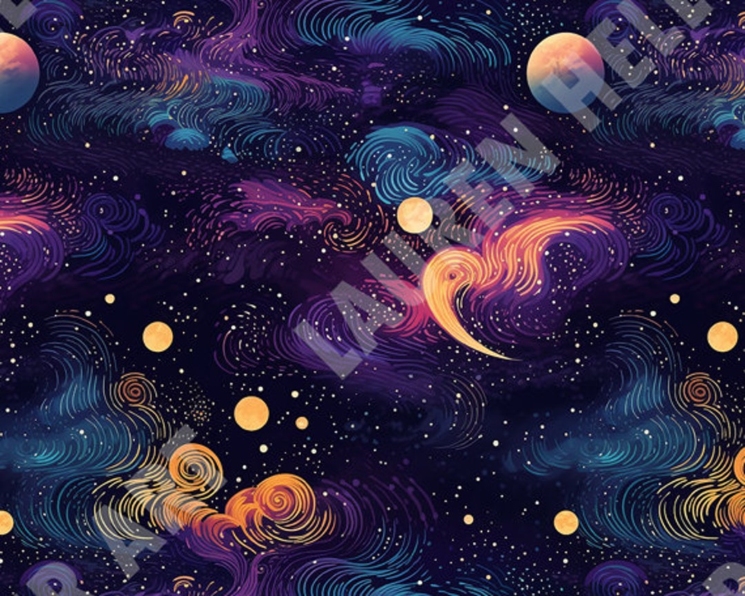 Illustrated Moon Waves Seamless, Repeating Pattern 2 Files, Tiled & Not Tiled 300 DPI, High ...