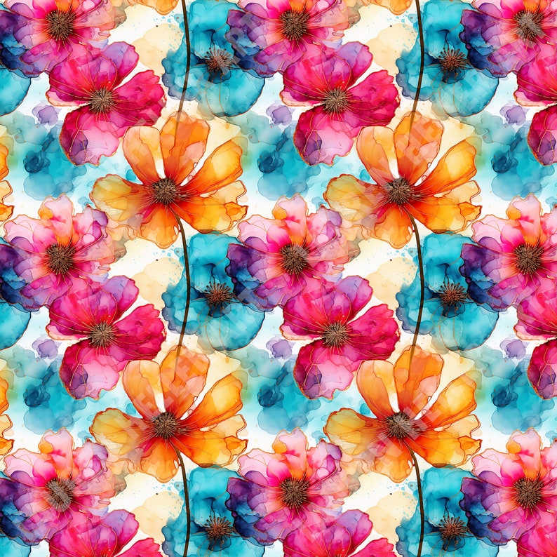 Vibrant Colored Alcohol Ink Flowers - Seamless, Repeating Pattern - 2 ...