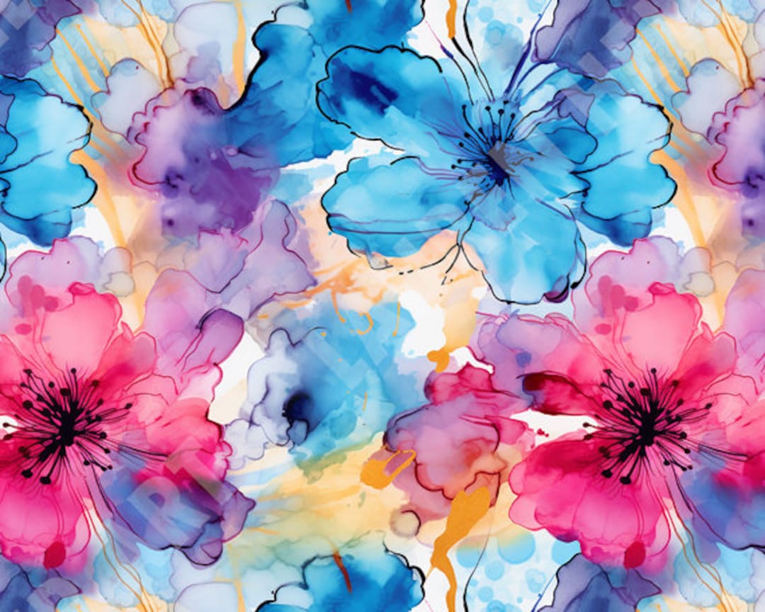 Blue and Pink Alcohol Ink Florals - Seamless, Repeating Pattern - 2 ...