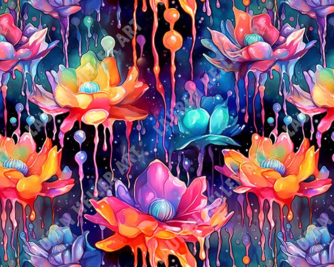 Drippy Rainbow Wildflowers Seamless, Repeating Pattern 2 Files, Tiled ...