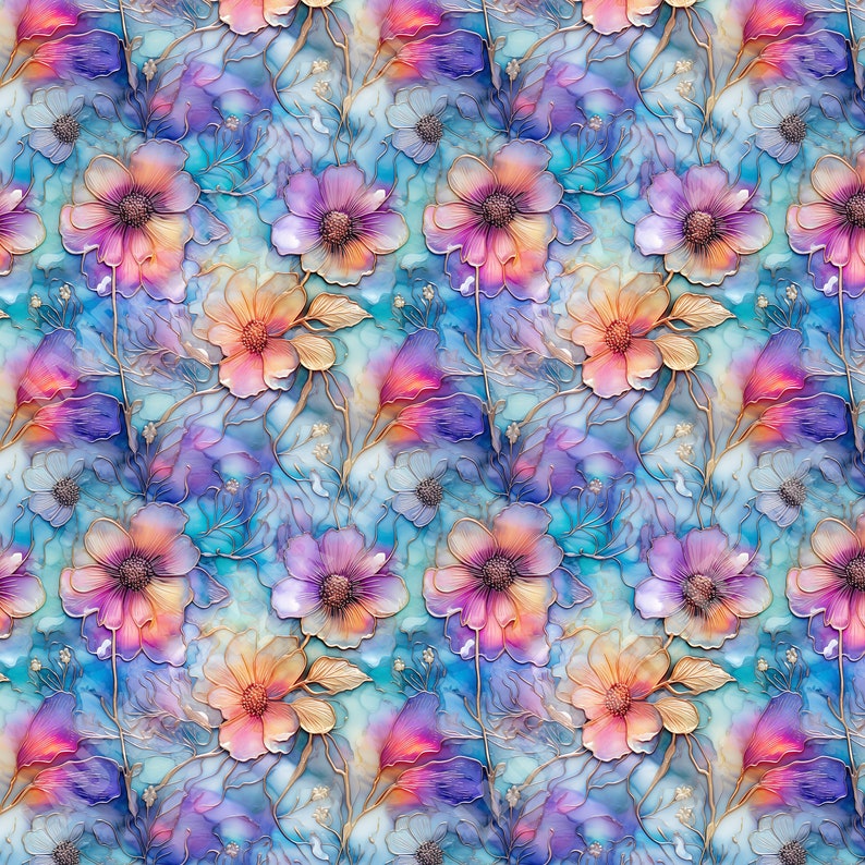 Floral Tileable Design Seamless Pattern Alcohol Ink Rose - Etsy