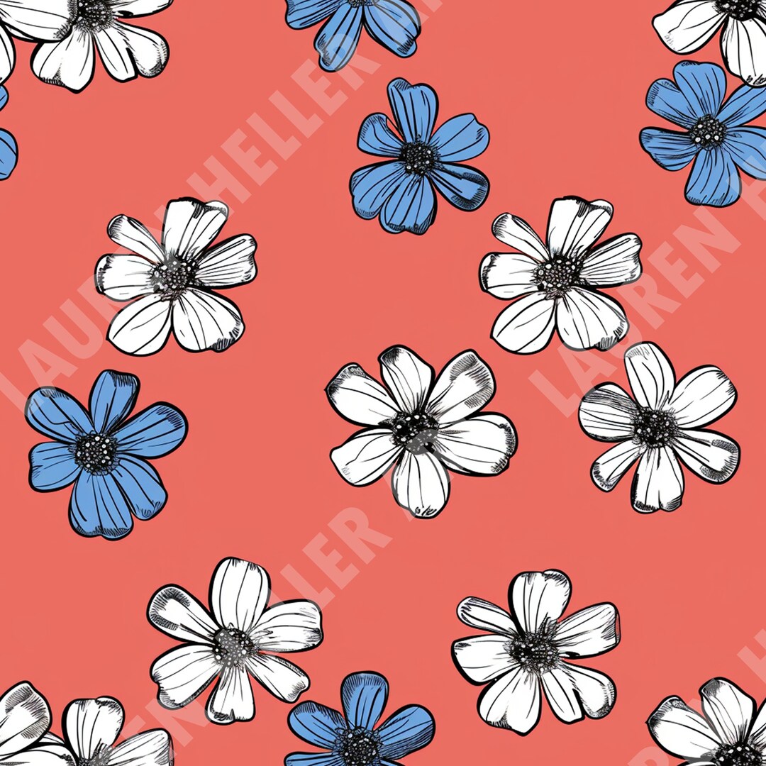 4th of July - Red, White and Blue Flowers - Seamless Repeating Pattern ...