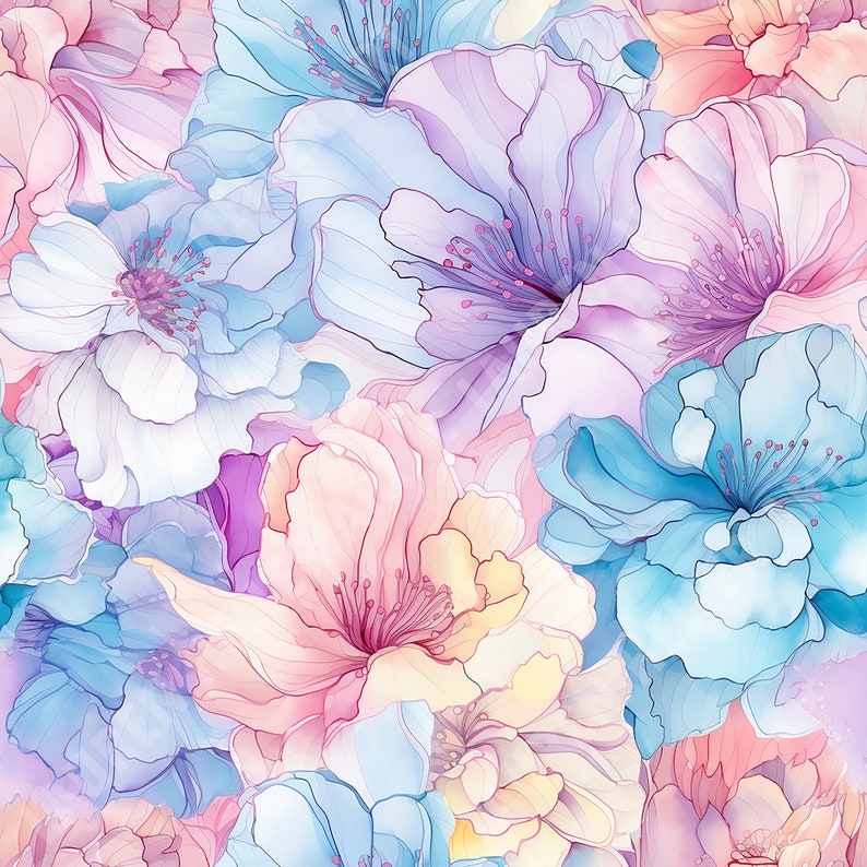 Floral Wildflower Texile Design Repeatable Digital Paper Alcohol Ink ...