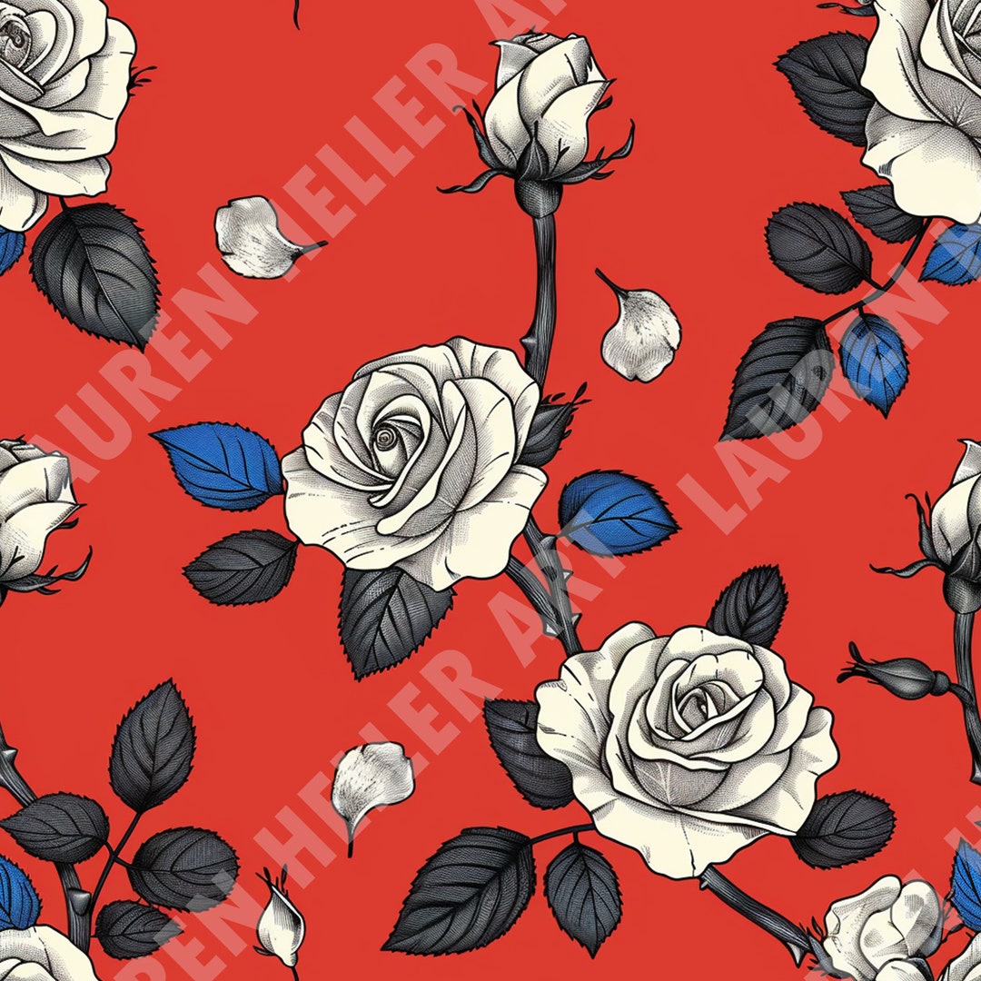 4th of July Red, White and Blue Roses Seamless Repeating Pattern Repeat ...