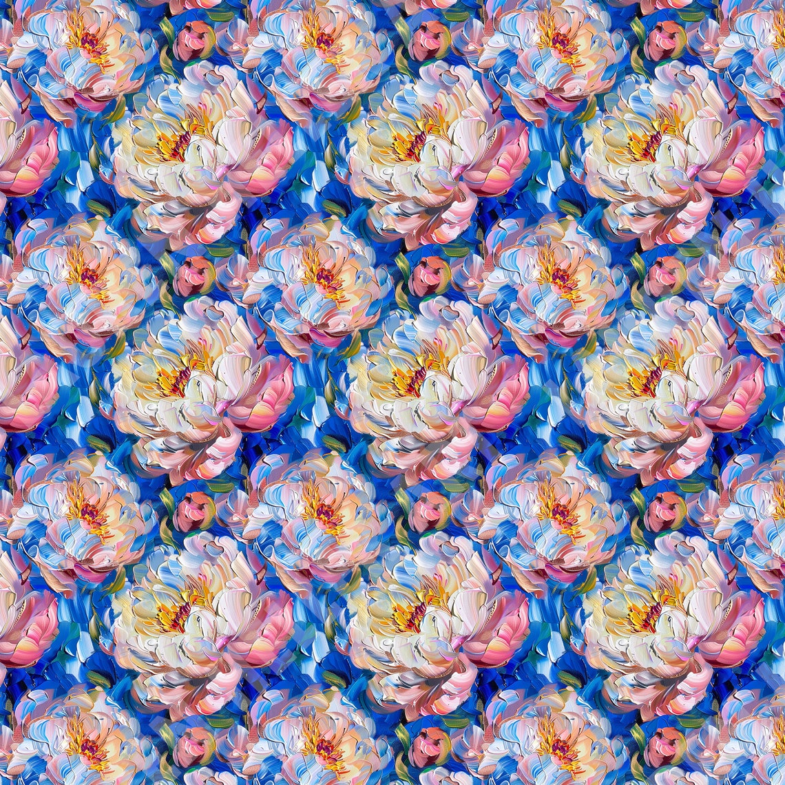 Van Gogh Style Peonies and Flowers - Seamless, Repeating Pattern ...