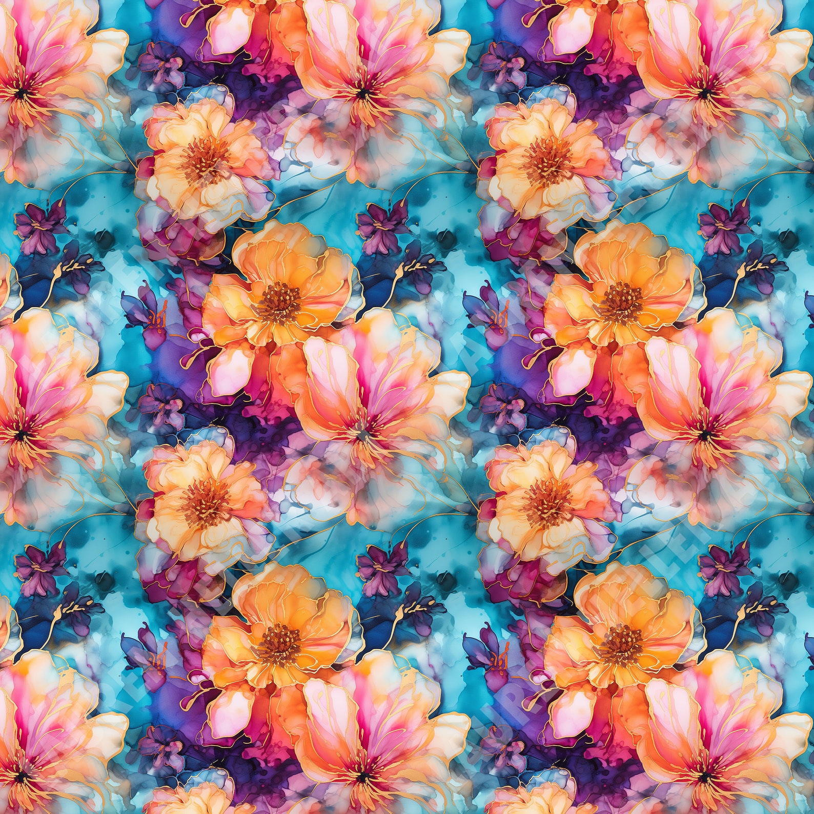 Alcohol Ink Wildflower Fabric Pattern, Seamless Tileable Design ...
