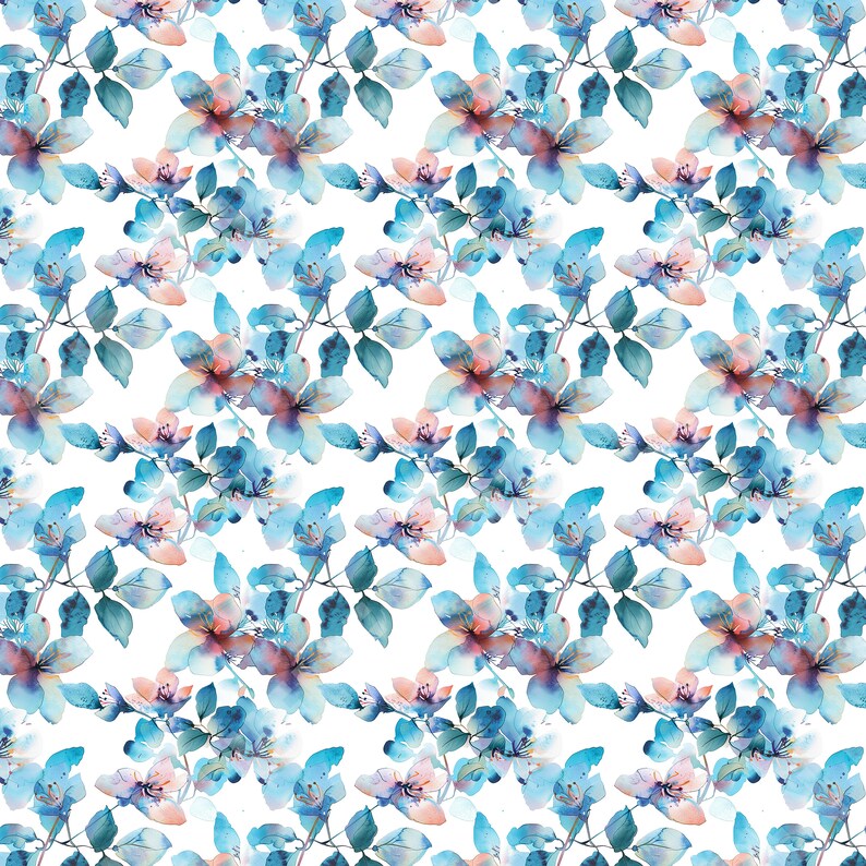 Watercolor Floral Pattern – Blue Flowers, Seamless Design (digital ...