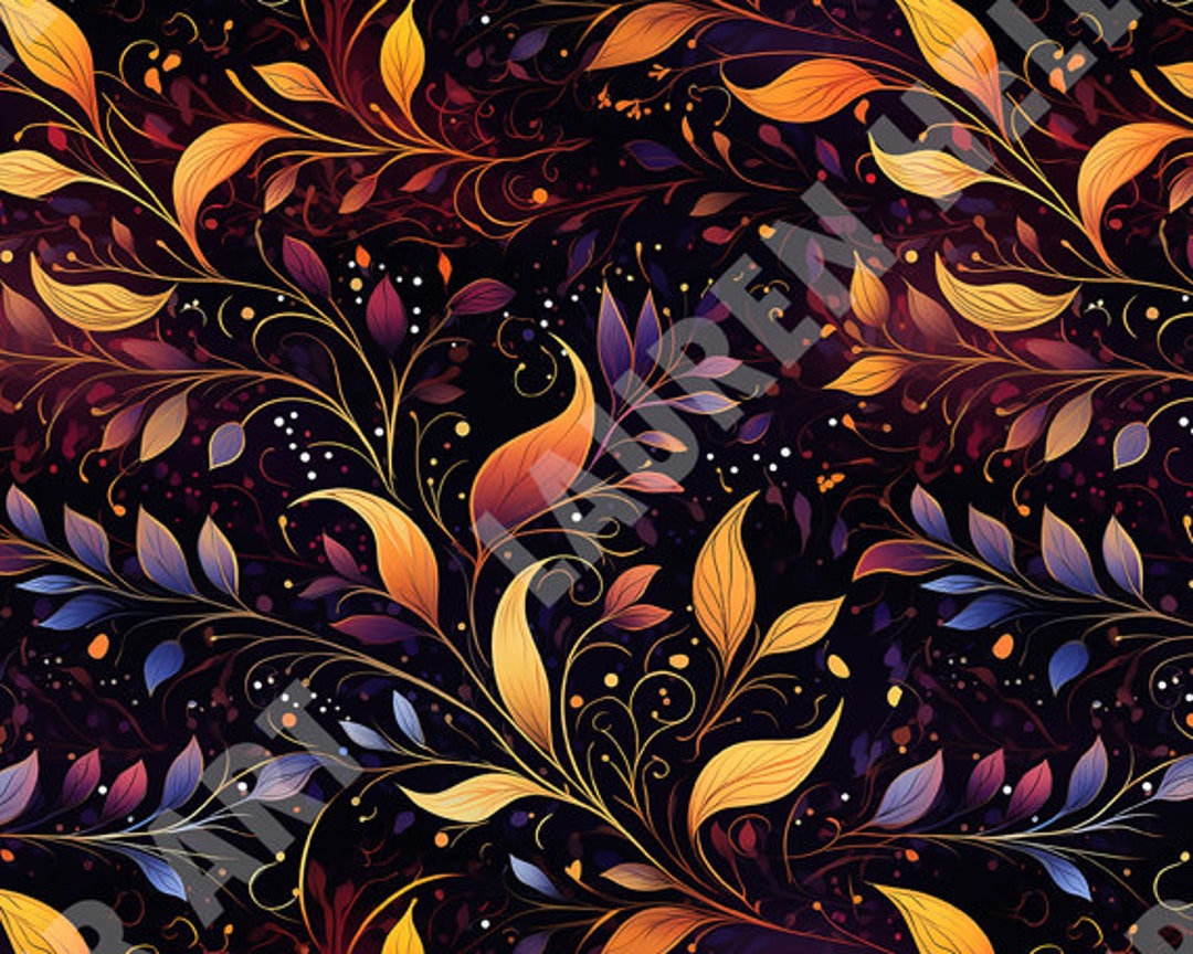 Ornate Autumn Cosmic Tree Leaves Fall Aesthetic Pattern Autumn Digital ...