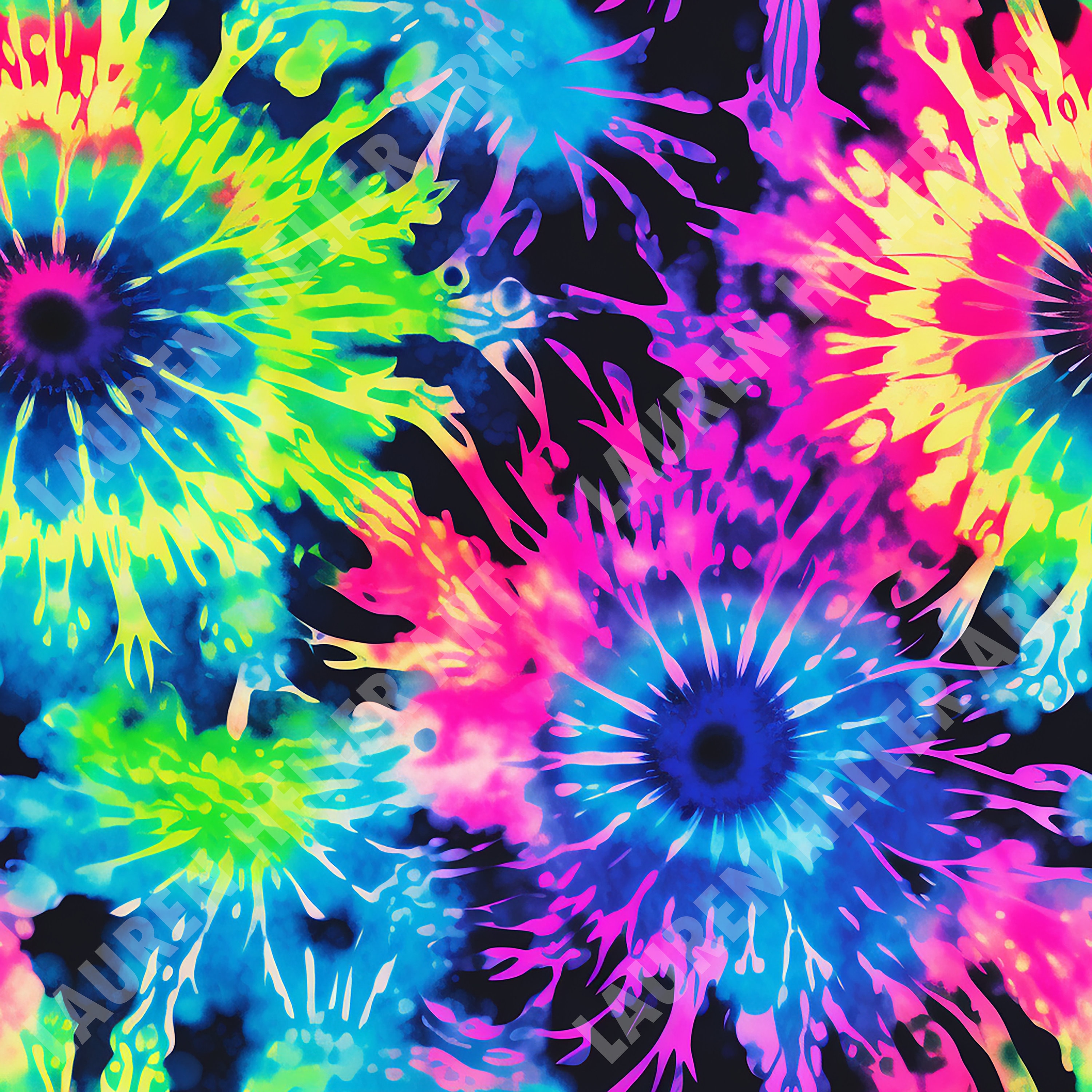 Neon Tie Dye Spirals - Seamless, Repeating Pattern - 2 Files, Tiled ...