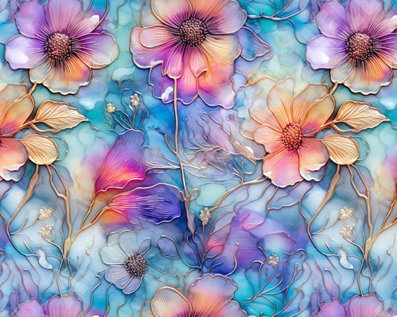 Floral Tileable Design Seamless Pattern Alcohol Ink Rose - Etsy