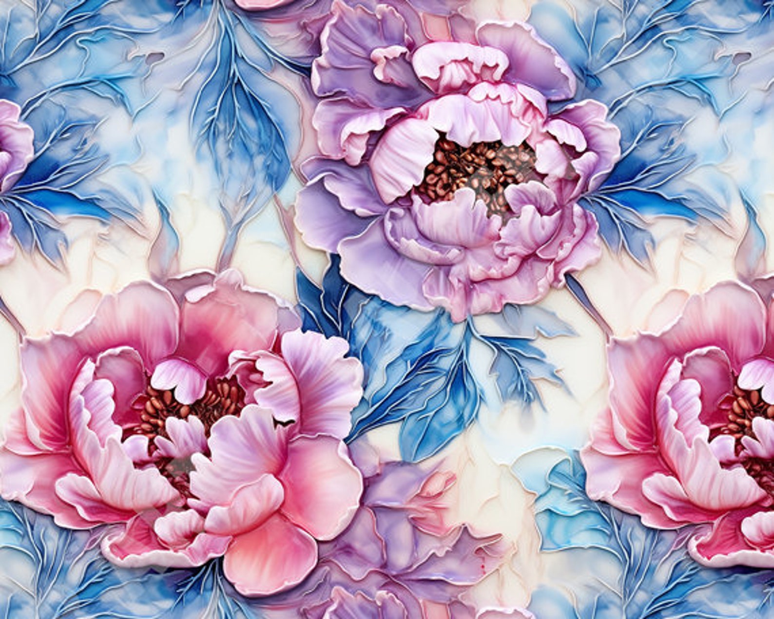 Alcohol Ink Peonies Seamless Pattern, Tileable Floral Design (digital ...