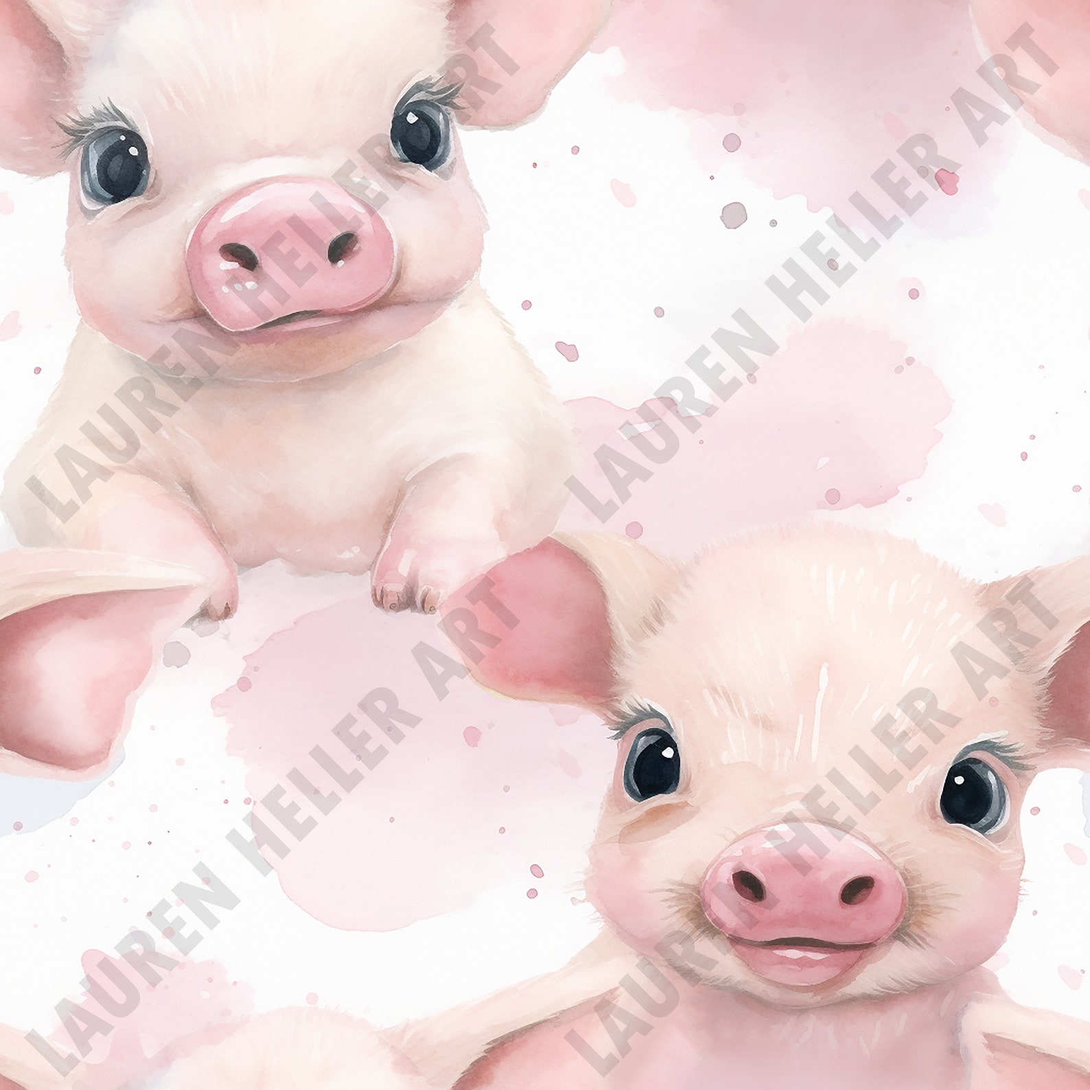 Watercolor Baby Pig Piglets - Seamless, Repeating Pattern - 2 Files ...