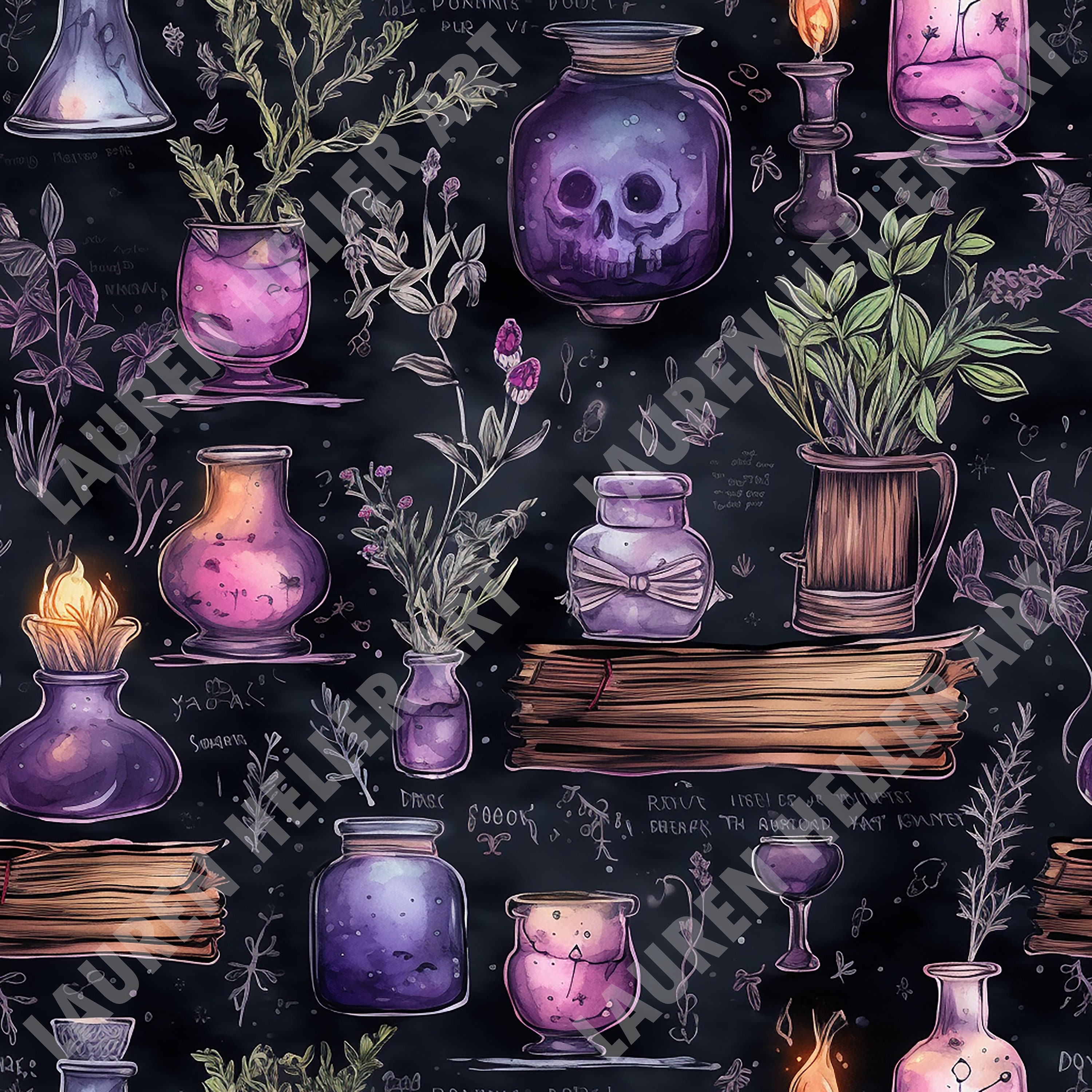 Halloween Magical Potions and Spells Seamless Repeating - Etsy