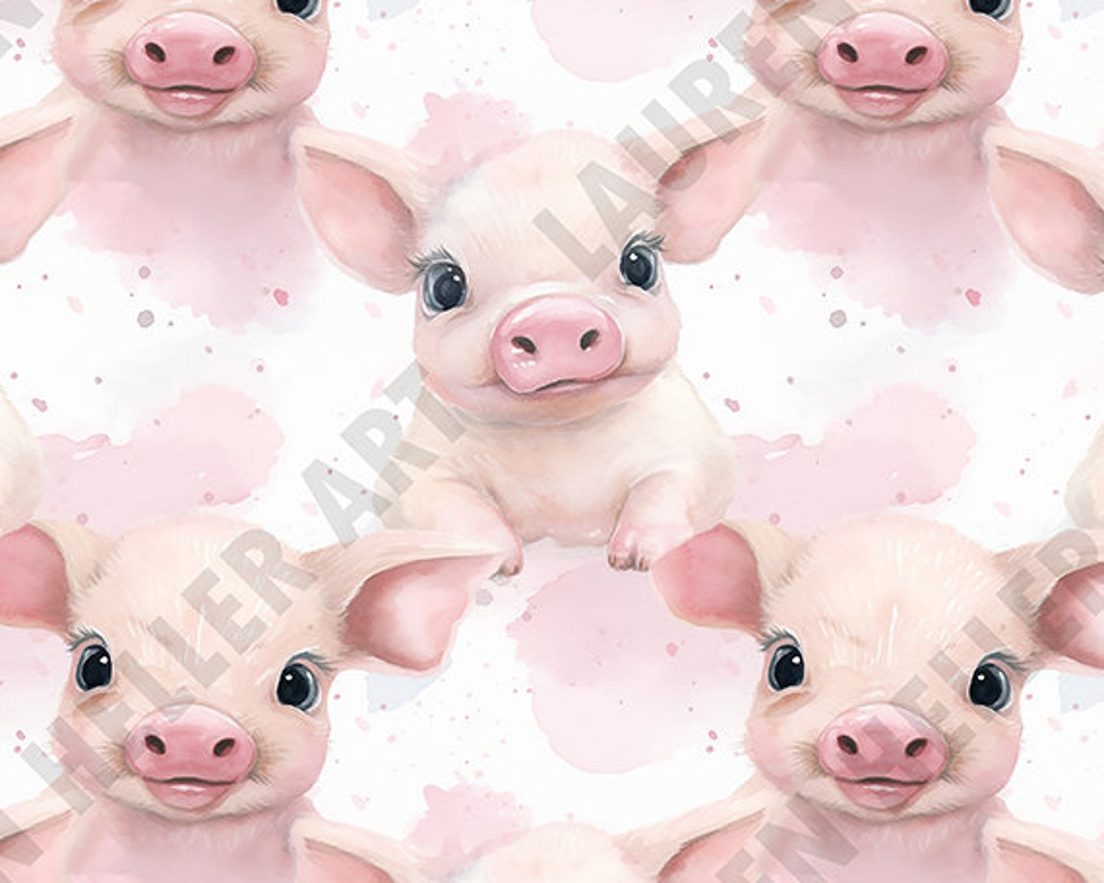 Watercolor Baby Pig Piglets - Seamless, Repeating Pattern - 2 Files ...