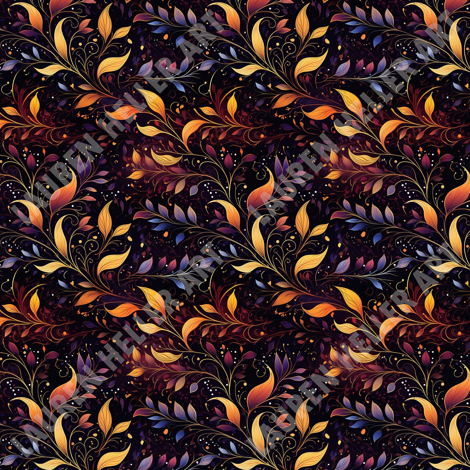 Ornate Autumn Cosmic Tree Leaves Fall Aesthetic Pattern Autumn Digital ...