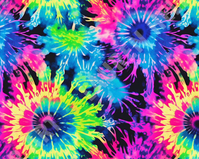 Neon Tie Dye Spirals - Seamless, Repeating Pattern - 2 Files, Tiled ...
